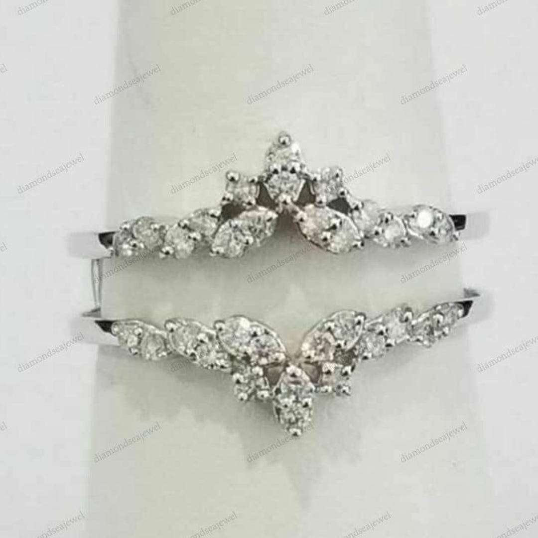 Enhancer Wedding Guard Wrap Ring, Round Colorless Moissanite Engagement ...