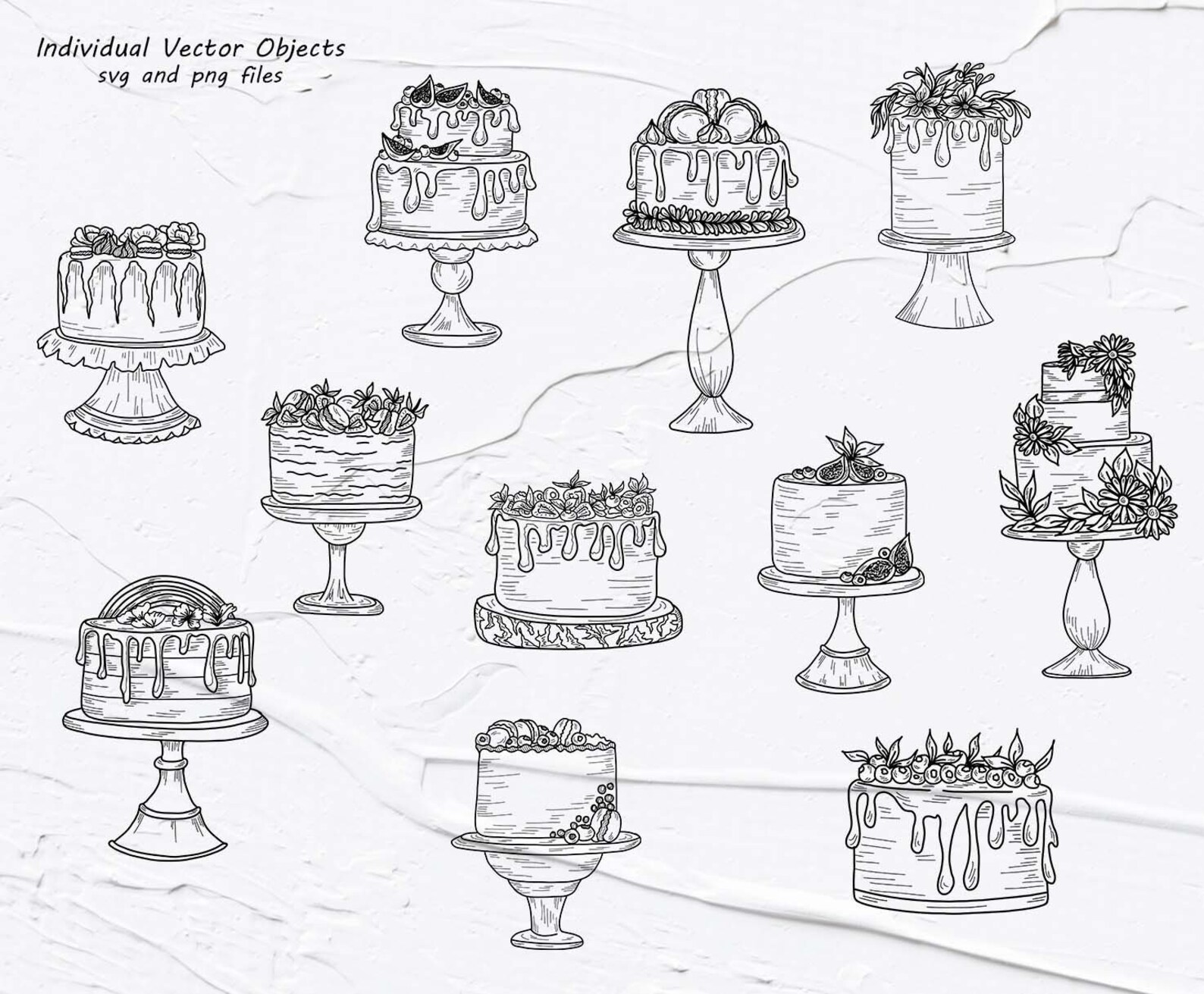 Cakes Svg Clipart, Outline Desserts Svg. Baking SVG Clipart. Vector ...