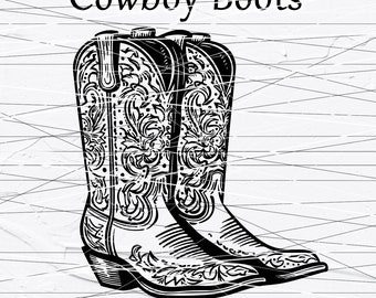 Cowboy Boots SVG, Western Boots Outlines. Rodeo Boots. Ranch, Cowgirl ...
