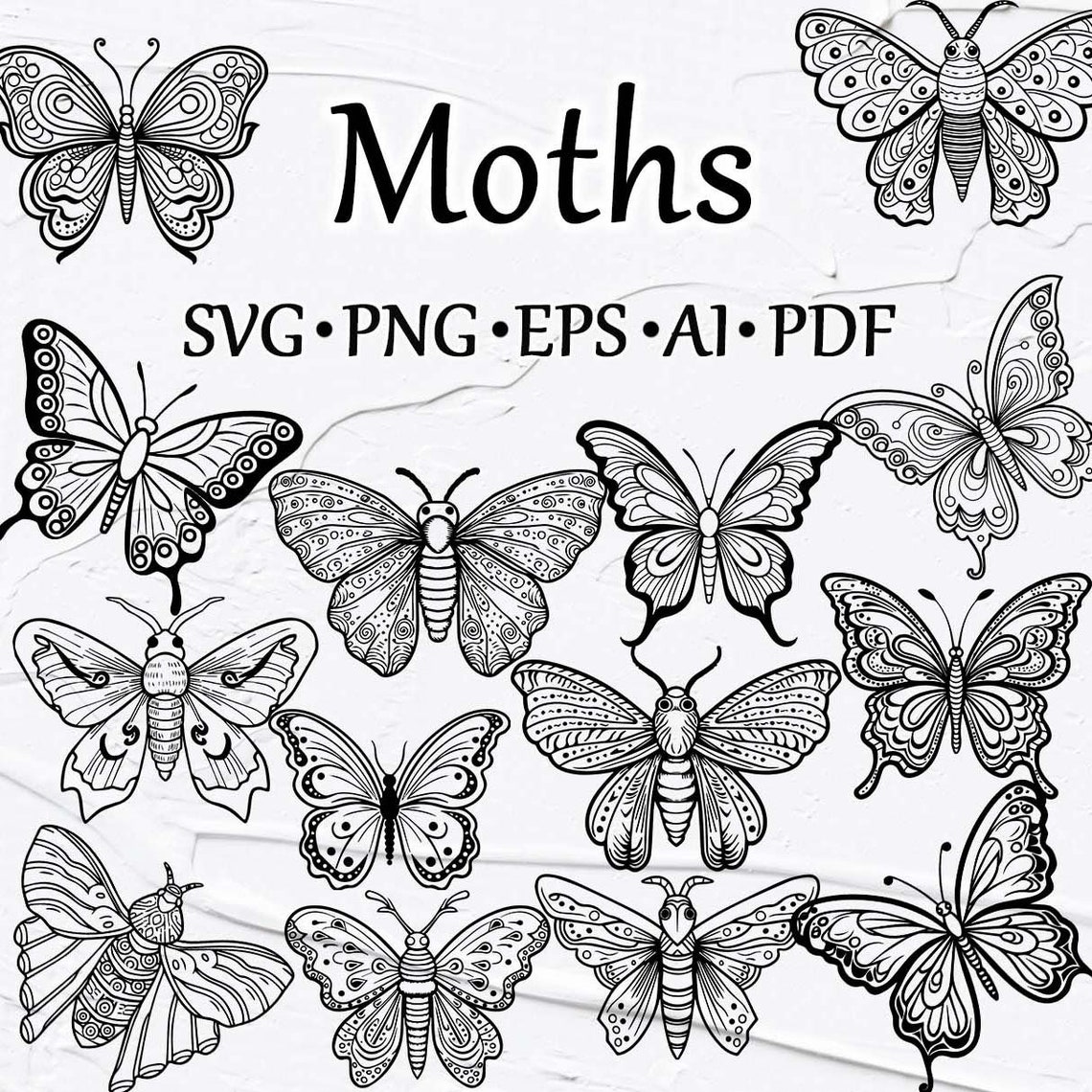 Moths SVG Clipart. Moth Line Art SVG. Butterfly Outline Vector Clipart ...