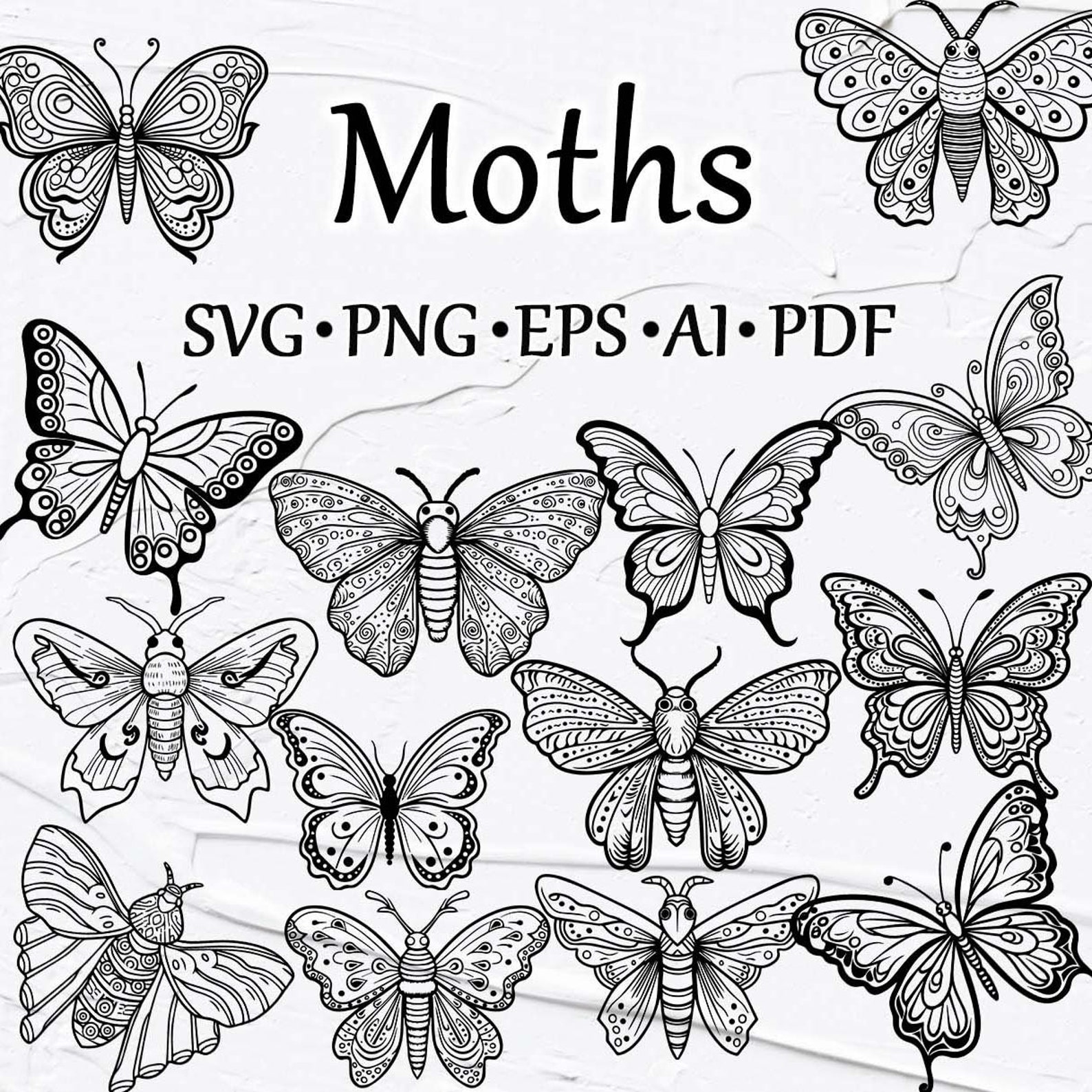 Moths SVG Clipart. Moth Line Art SVG. Butterfly Outline Vector Clipart ...