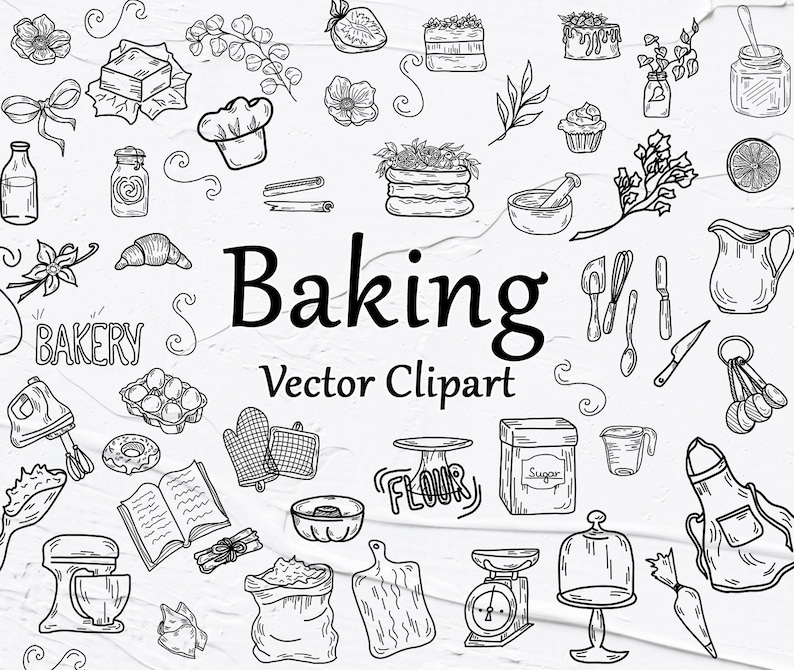 Baking SVG Clipart, Vector Bakery Clipart, Kitchen Tools, Baking ...