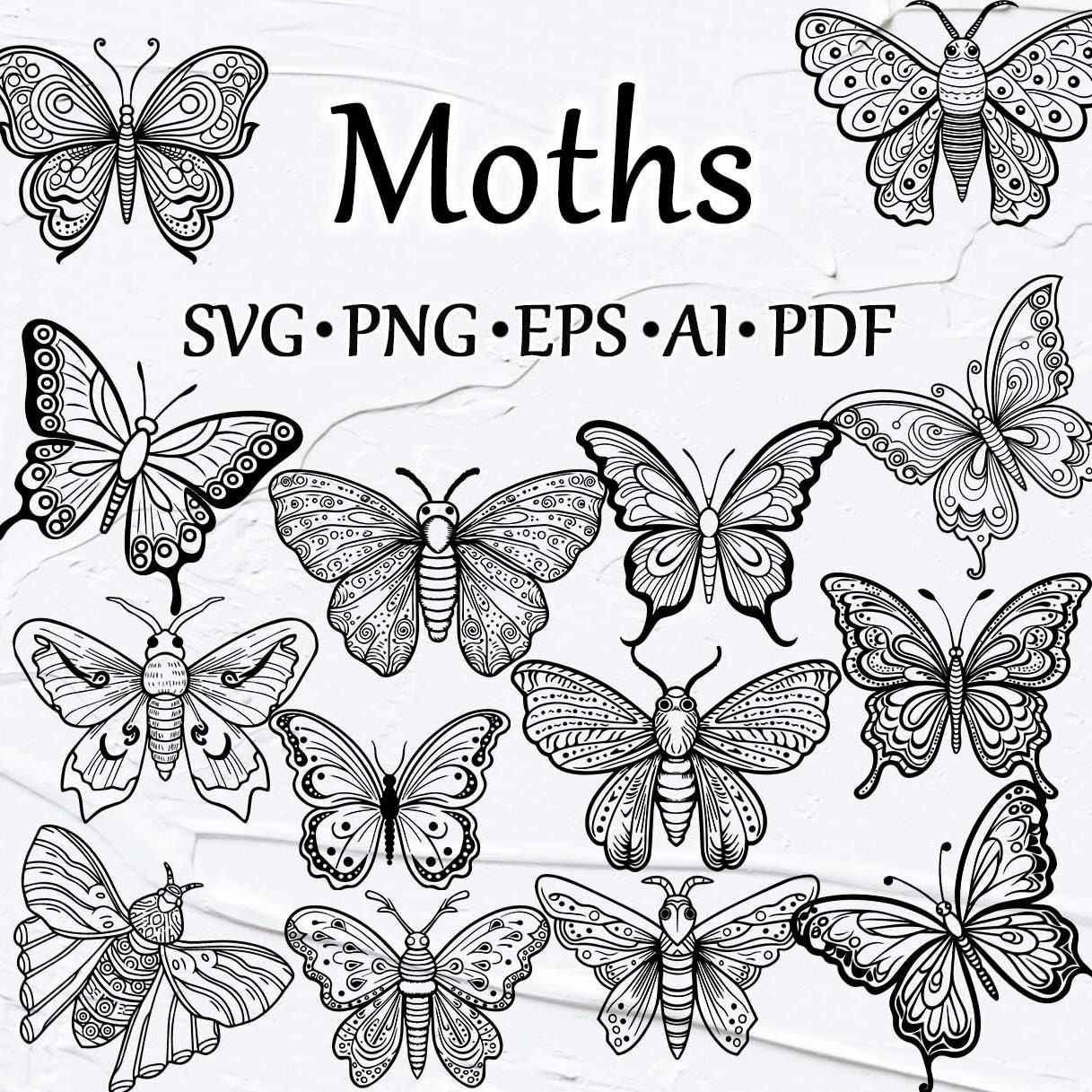 Moths SVG Clipart. Moth Line Art SVG. Butterfly Outline Vector Clipart ...