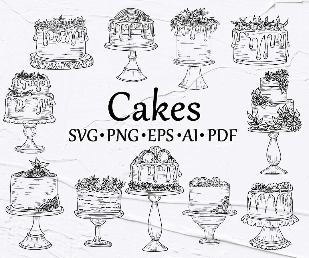 Cakes Svg Clipart, Outline Desserts Svg. Baking SVG Clipart. Vector ...