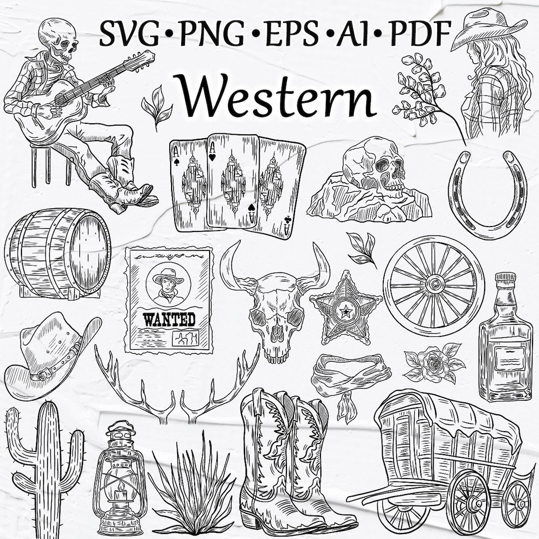 Wild West Doodles. Western Clipart. Cowboy Svg Clipart. Sugar Scull ...