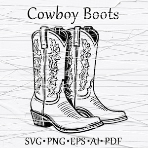 Cowboy Boots SVG, Western Boots Outlines. Rodeo Boots. Ranch, Cowgirl ...