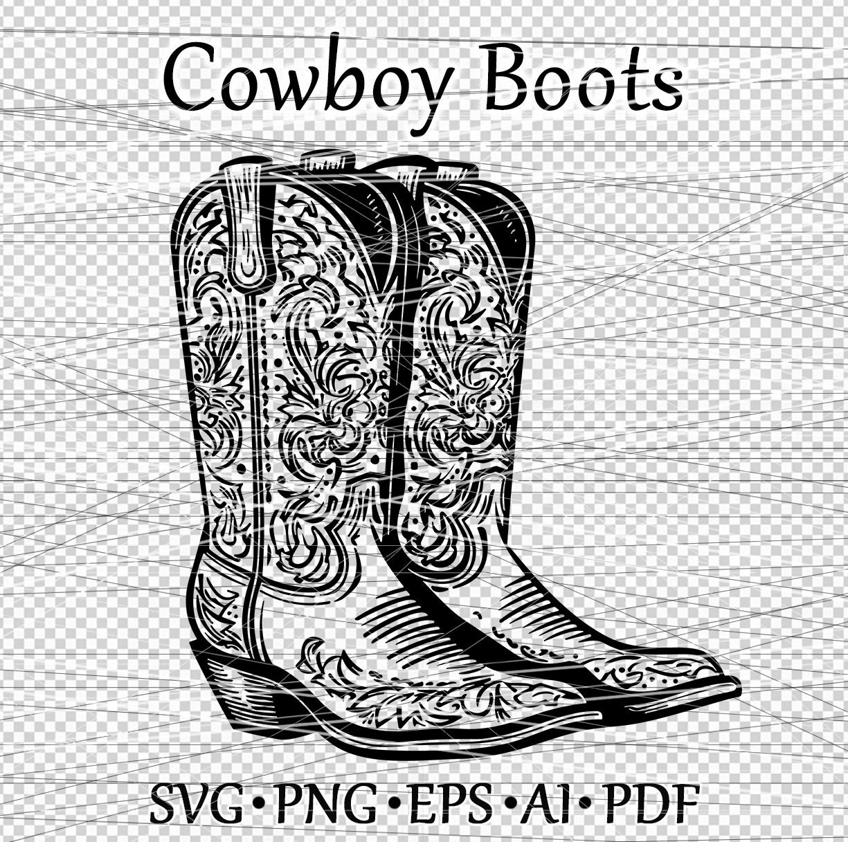 Cowboy Boots SVG, Western Boots Outlines. Rodeo Boots. Ranch, Cowgirl ...