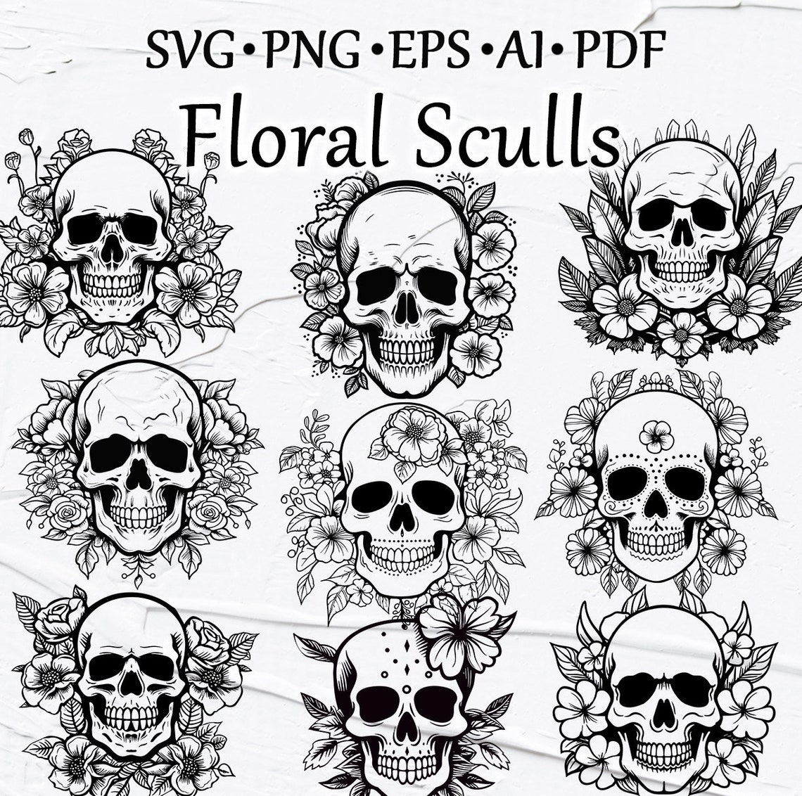 Floral Scull Clipart. Frolal Scull Svg Clipart. Skull SVG. Cricut ...