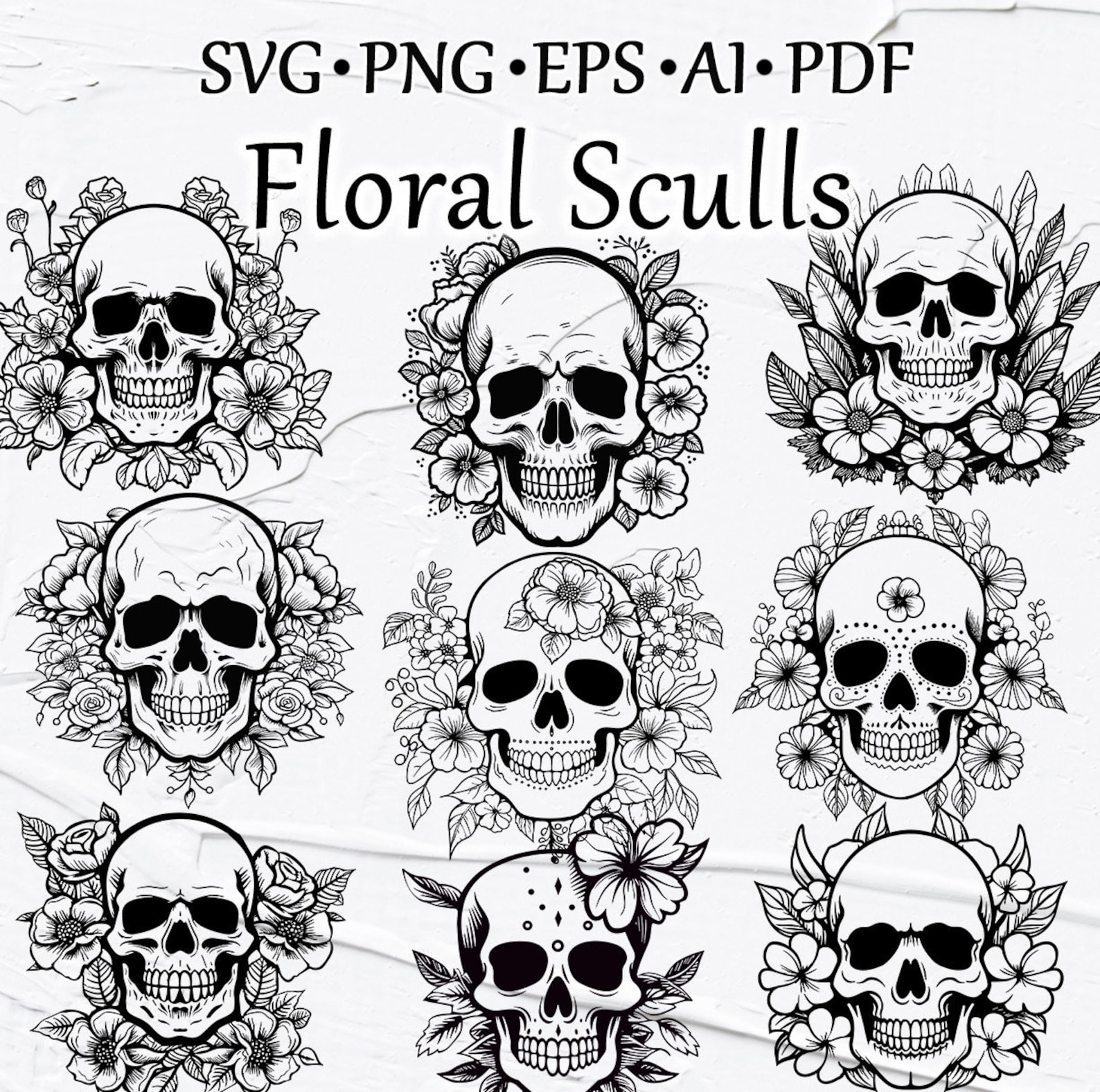 Floral Scull Clipart. Frolal Scull Svg Clipart. Skull SVG. Cricut ...