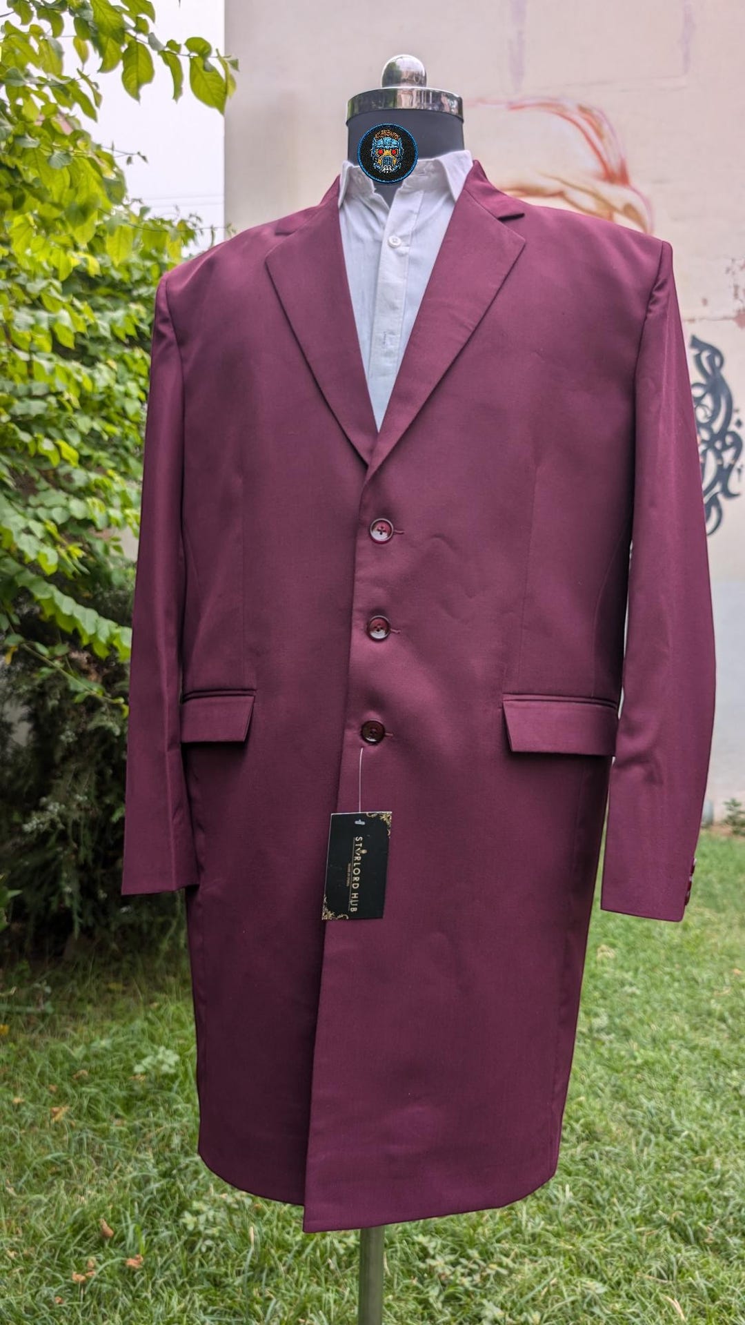 Men's Maroon Overcoat Knee Length Long Coat Casual Long Coat Trench ...