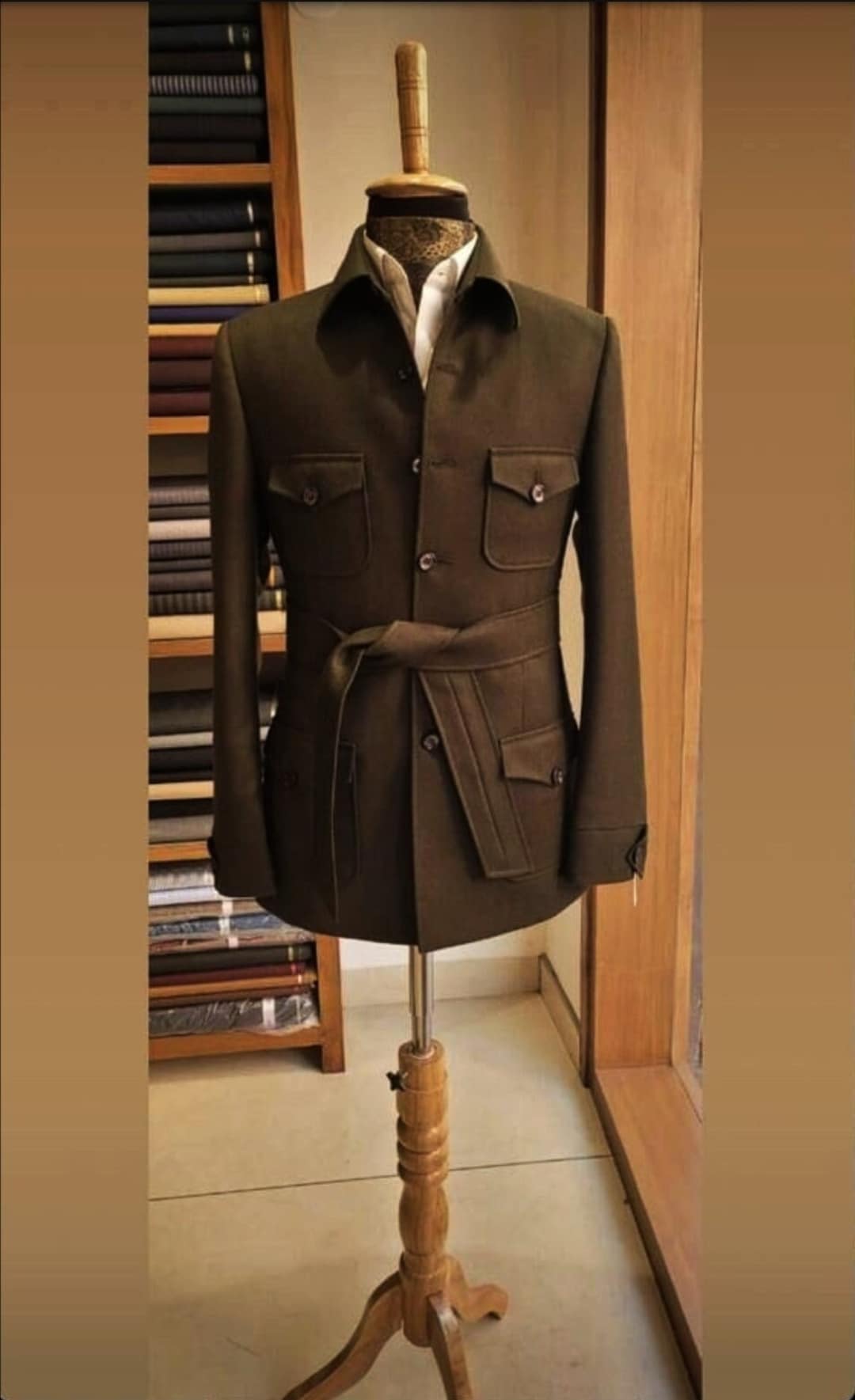 Men's Tweed Safari Jacket Brown, Oversized Jacket, Cargo Jacket ...