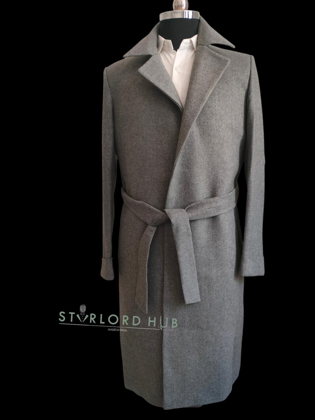 Men's Light Grey Wool Overcoat: Knee Length Trench Coat With Belt - Etsy