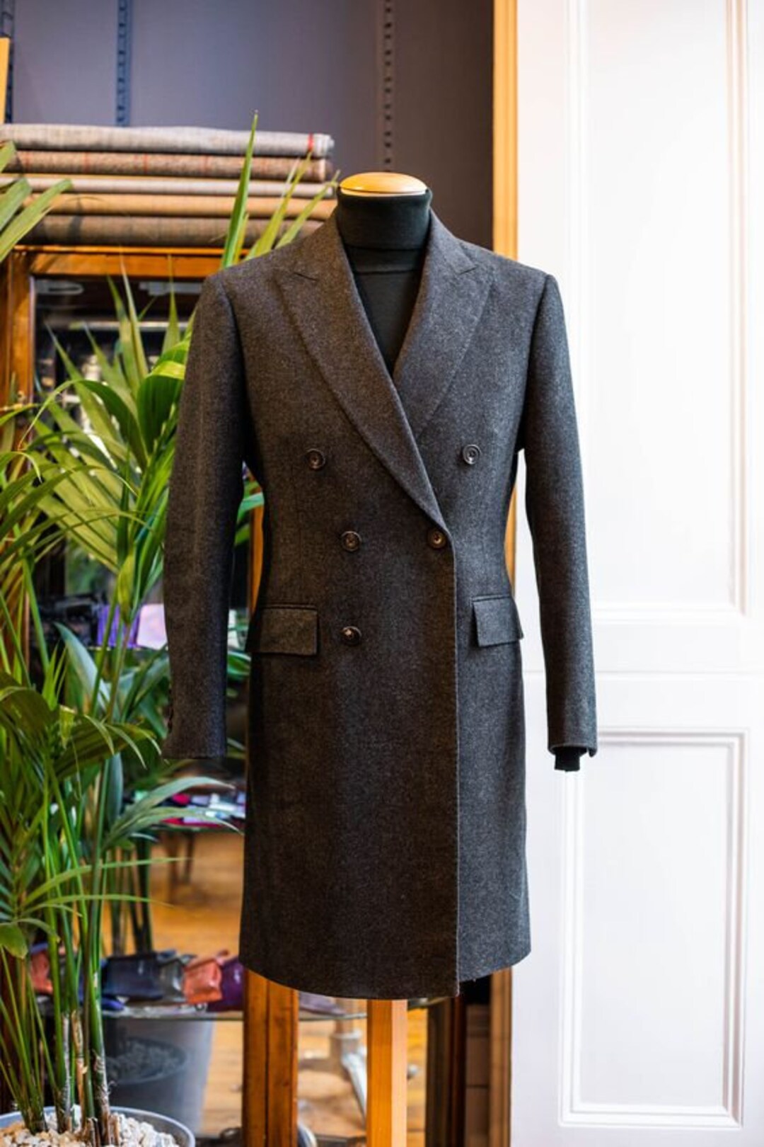 Men's Grey Overcoat Wool Knee Length Long Coat Casual Long Coat Trench ...