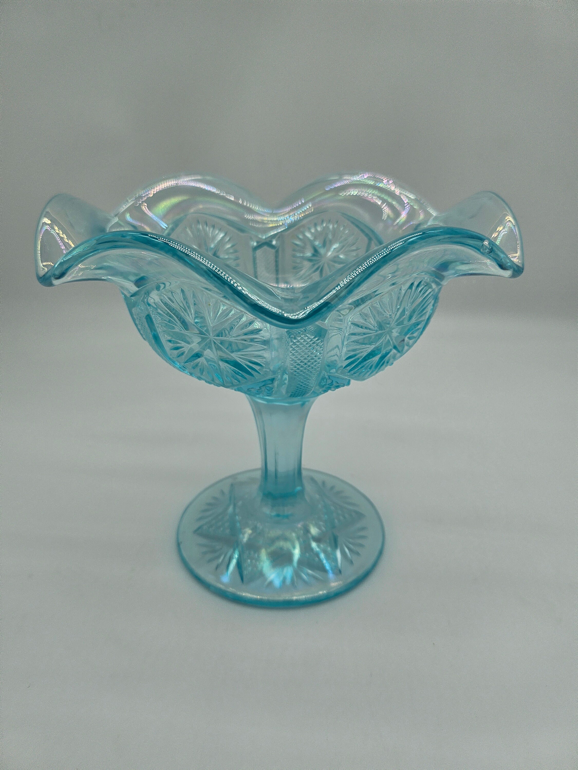 Vintage Imperial Carnival Glass Light Blue Crimped Edge Compote Bowl - Etsy