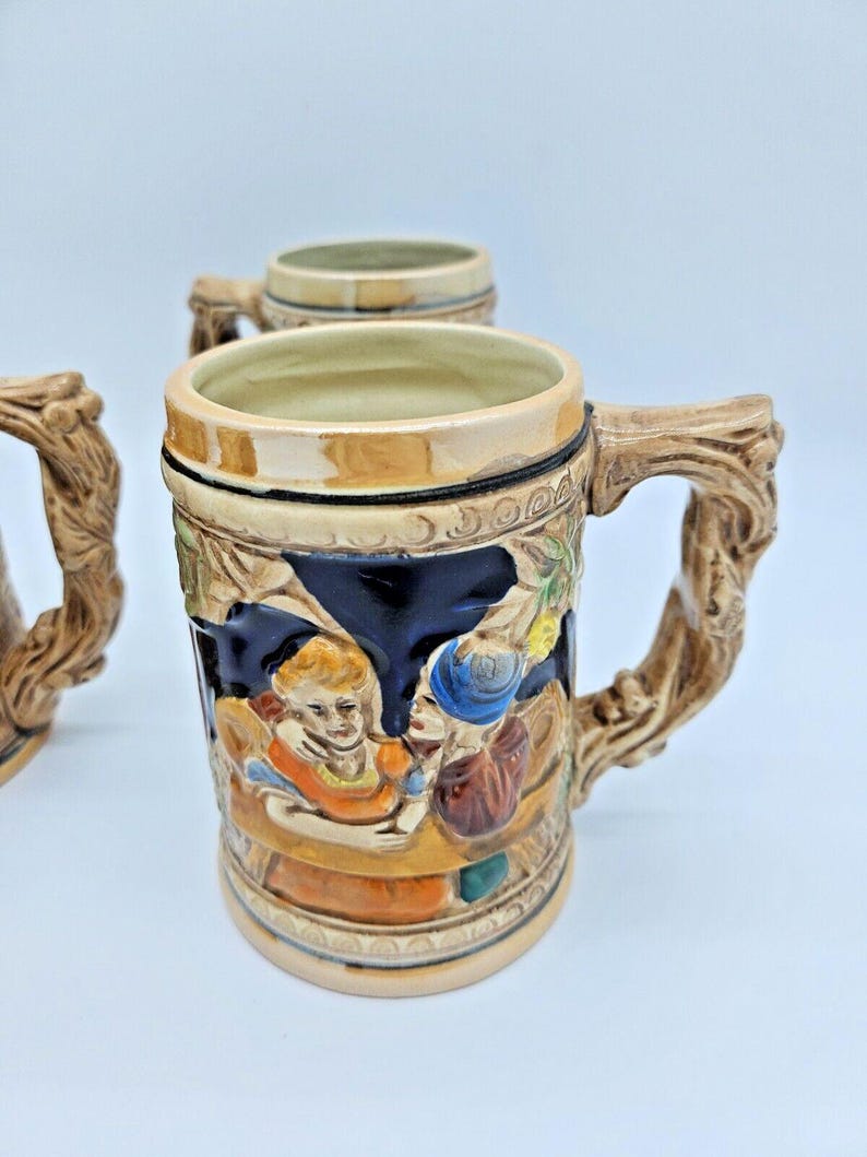 Vintage German Style Beer Stein Set of 5 Village Family Made in Japan ...