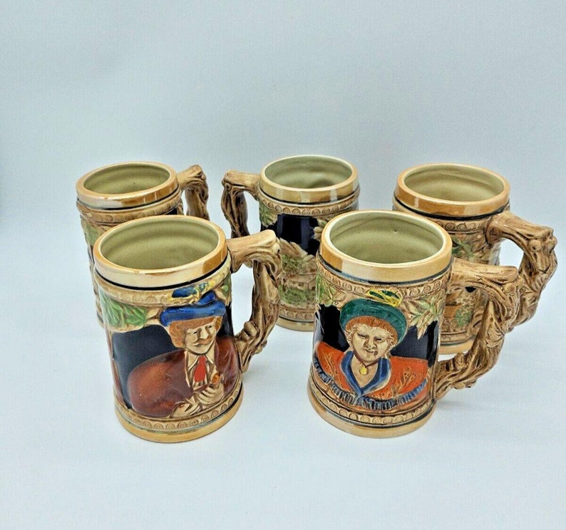 Vintage German Style Beer Stein Set of 5 Village Family Made in Japan ...