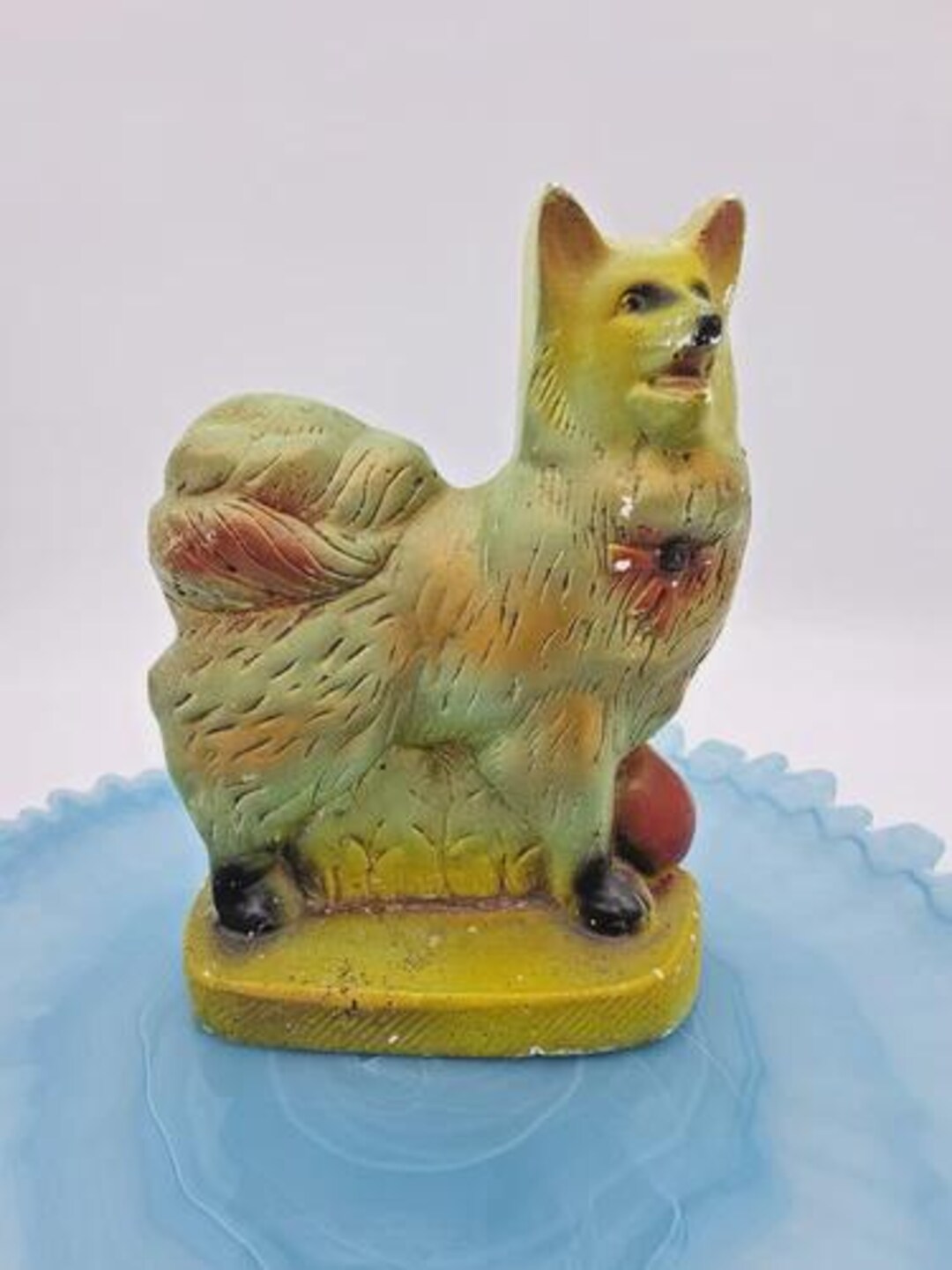 Vintage Chalkware Dog Figurine Colorful and With Metallic Airbrushing ...