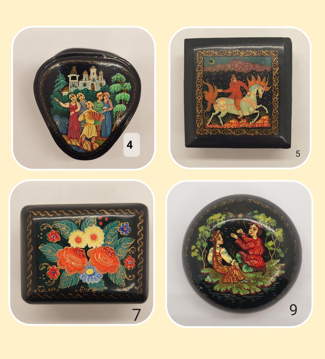 Vintage Russian Hand Painted Lacquered Trinket Box - Etsy