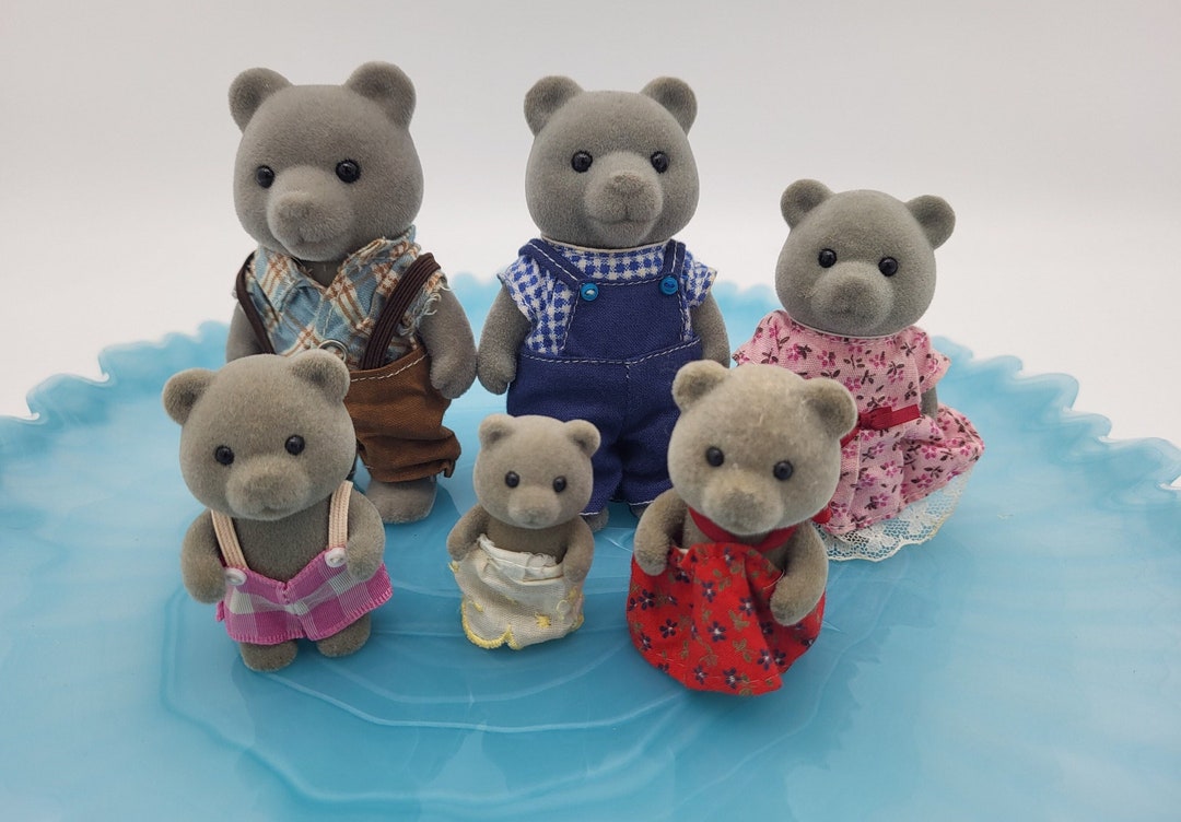 Sylvanian Families Evergreen Grey Bear Family of Six - Etsy