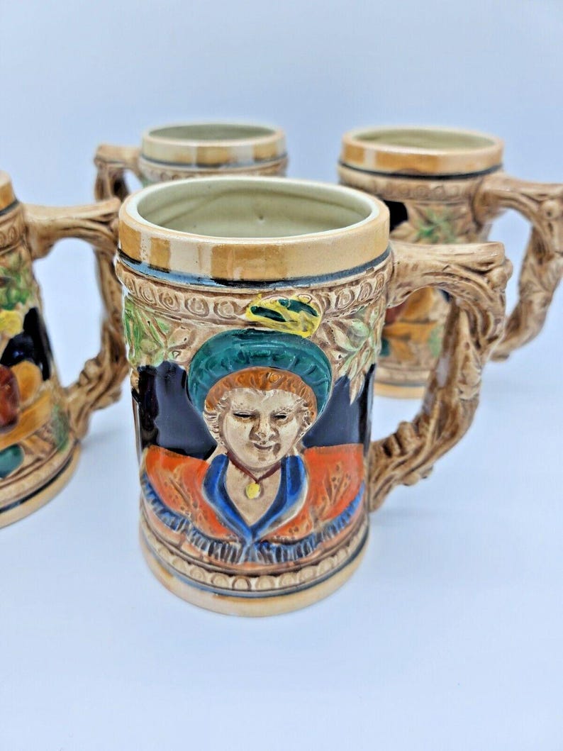 Vintage German Style Beer Stein Set of 5 Village Family Made in Japan ...
