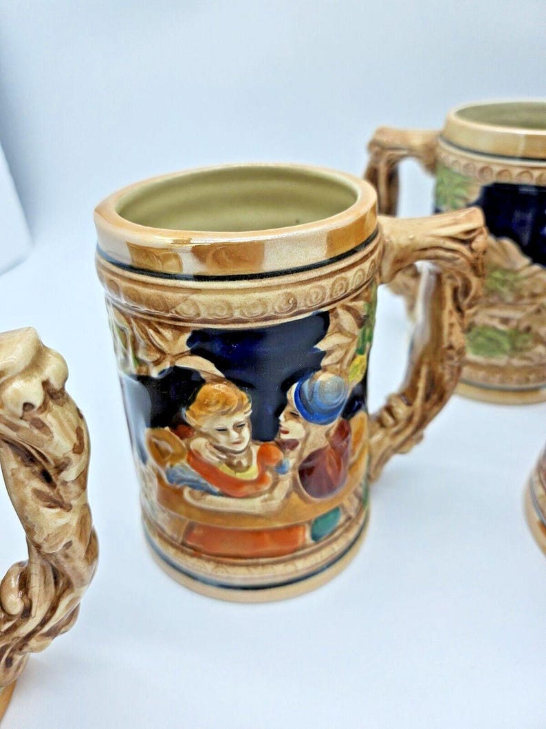 Vintage German Style Beer Stein Set of 5 Village Family Made in Japan ...