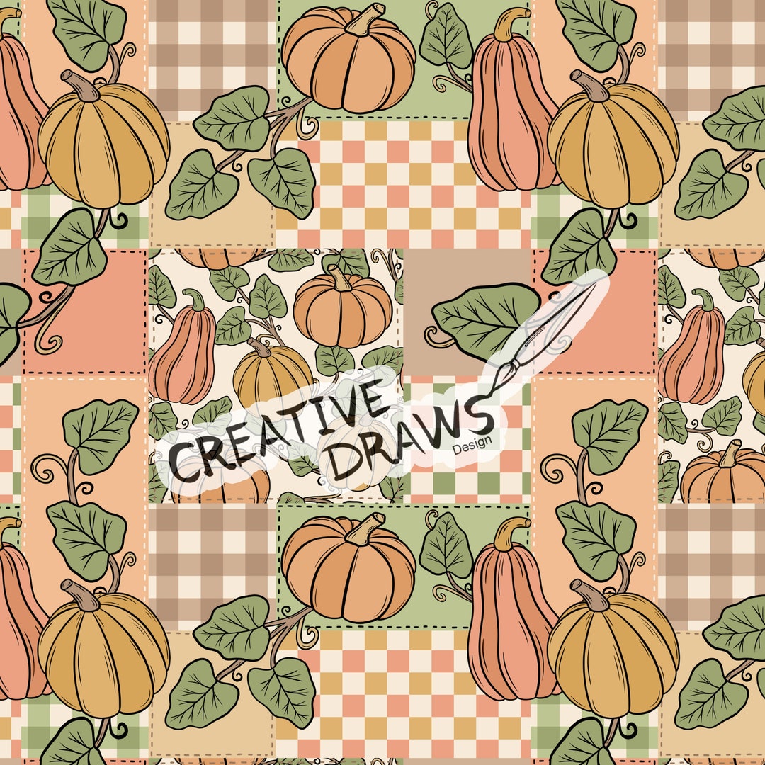Fall Pumpkin Patchwork Seamless Pattern, Seamless File Digital Download ...