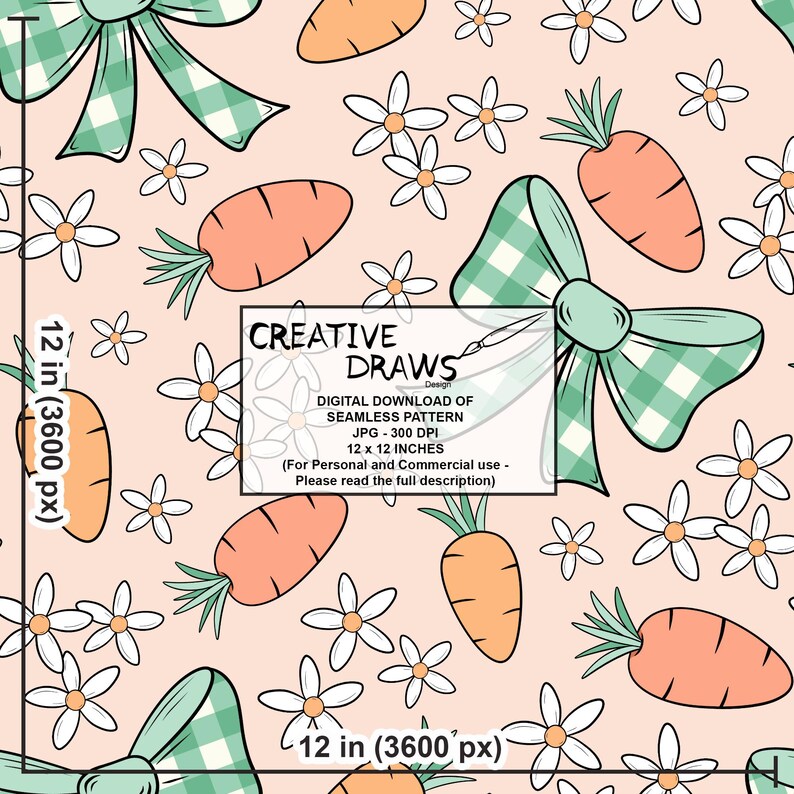 Carrot Bow Floral Seamless Pattern, Digital Repeat Pattern for Personal ...