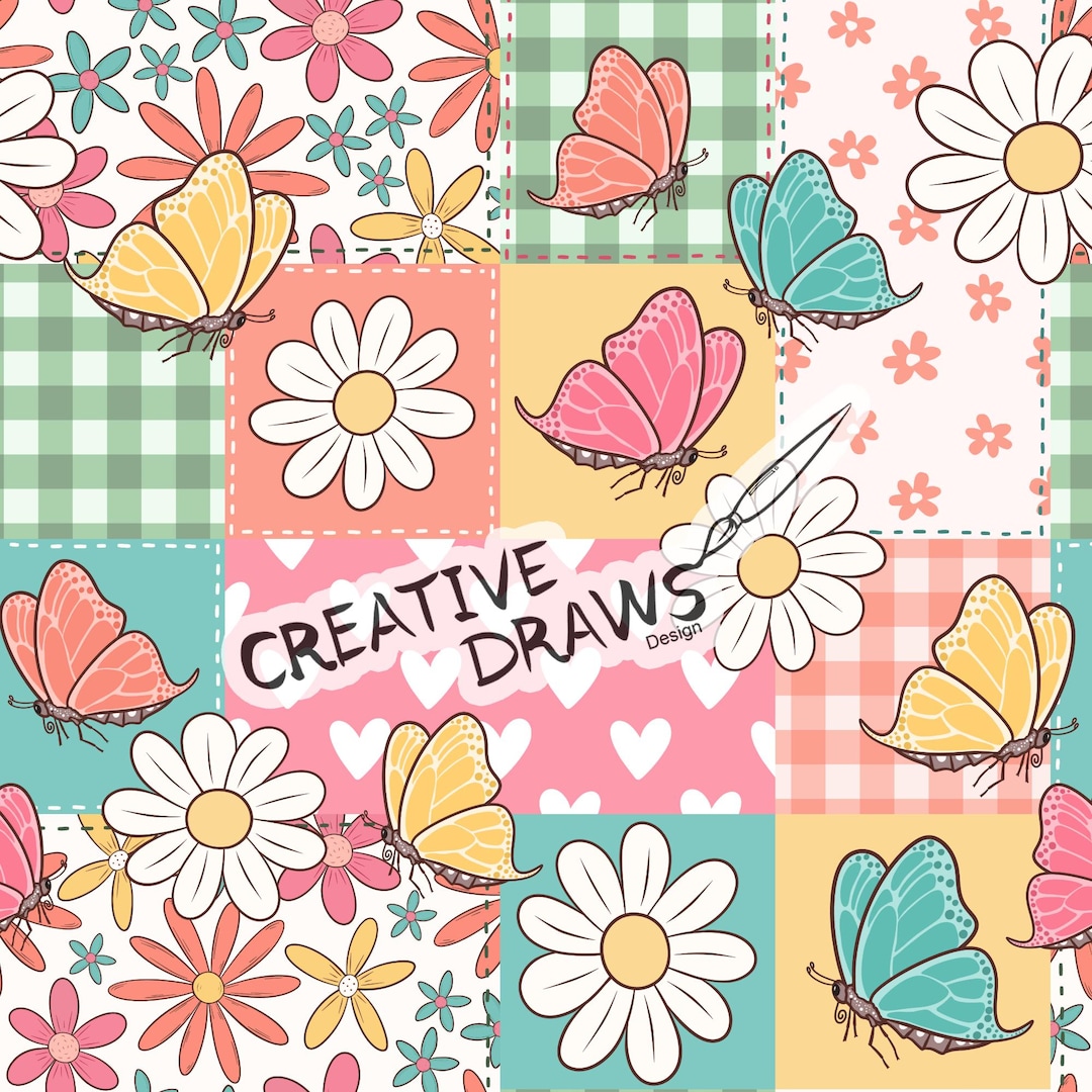 Spring Butterfly Patchwork Seamless Pattern, Digital Repeat Pattern for ...