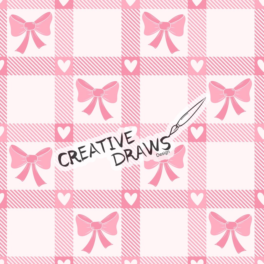Pink Bow Plaid Seamless Pattern, Repeat Digital Paper Pattern for ...