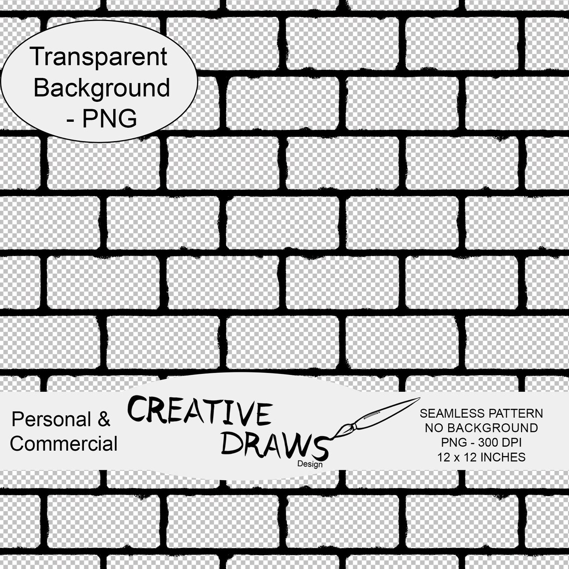 Brick Wall Seamless Pattern Line Art With Transparent Background ...