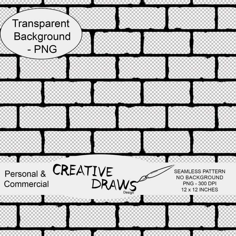Brick Wall Seamless Pattern Line Art With Transparent Background ...