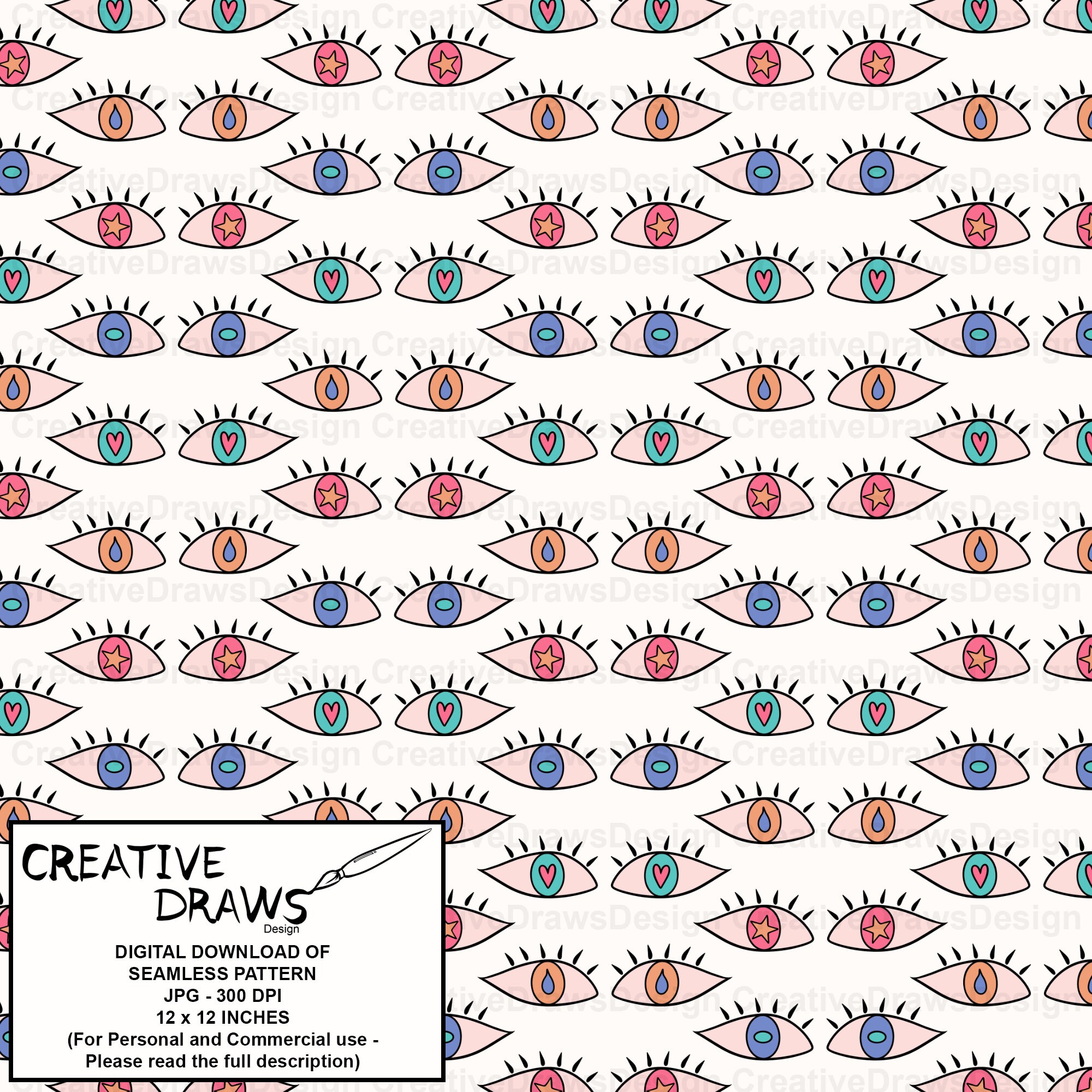 Groovy Eyes Seamless Pattern, Repeat Digital Paper Pattern for Personal ...