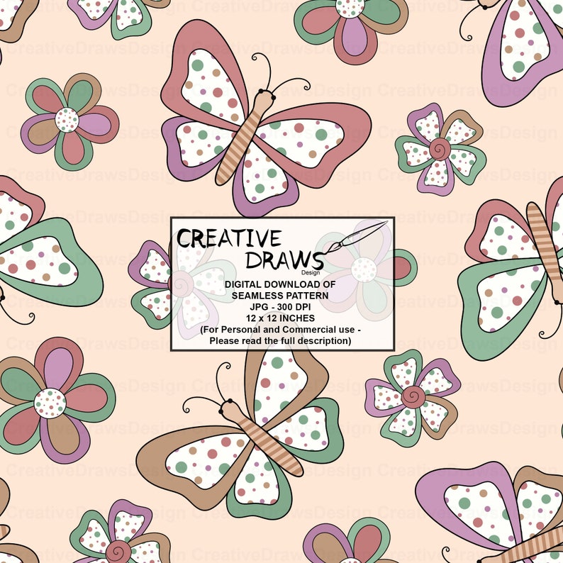 Butterfly Flower Seamless Pattern, Polka Dots Seamless File Digital ...