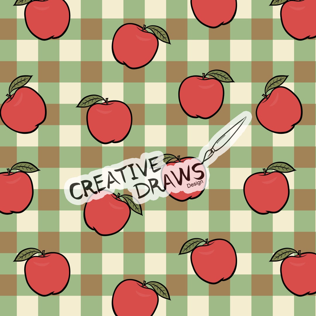 Red Apples on Checker Seamless Pattern, Digital Repeat Pattern for ...