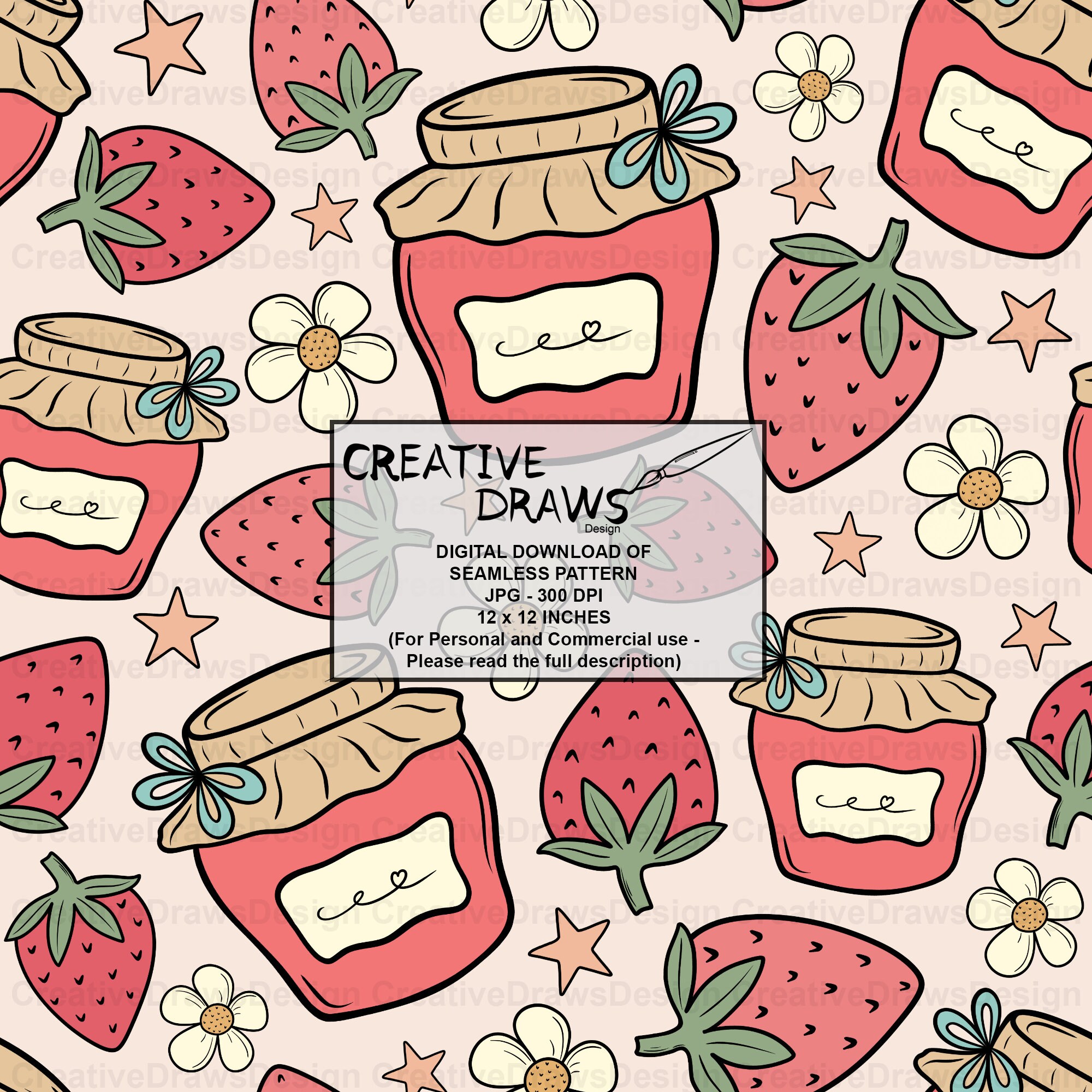 Strawberry Jam Seamless Pattern, Repeat Digital Paper Pattern for ...