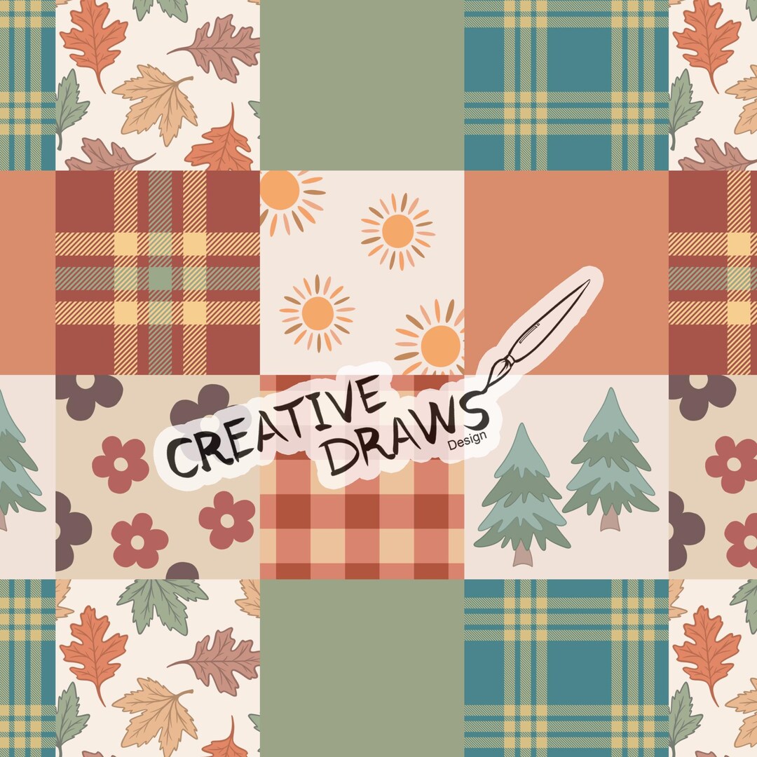 Plaid Patchwork Seamless Pattern, Floral Repeat Digital Paper Pattern ...