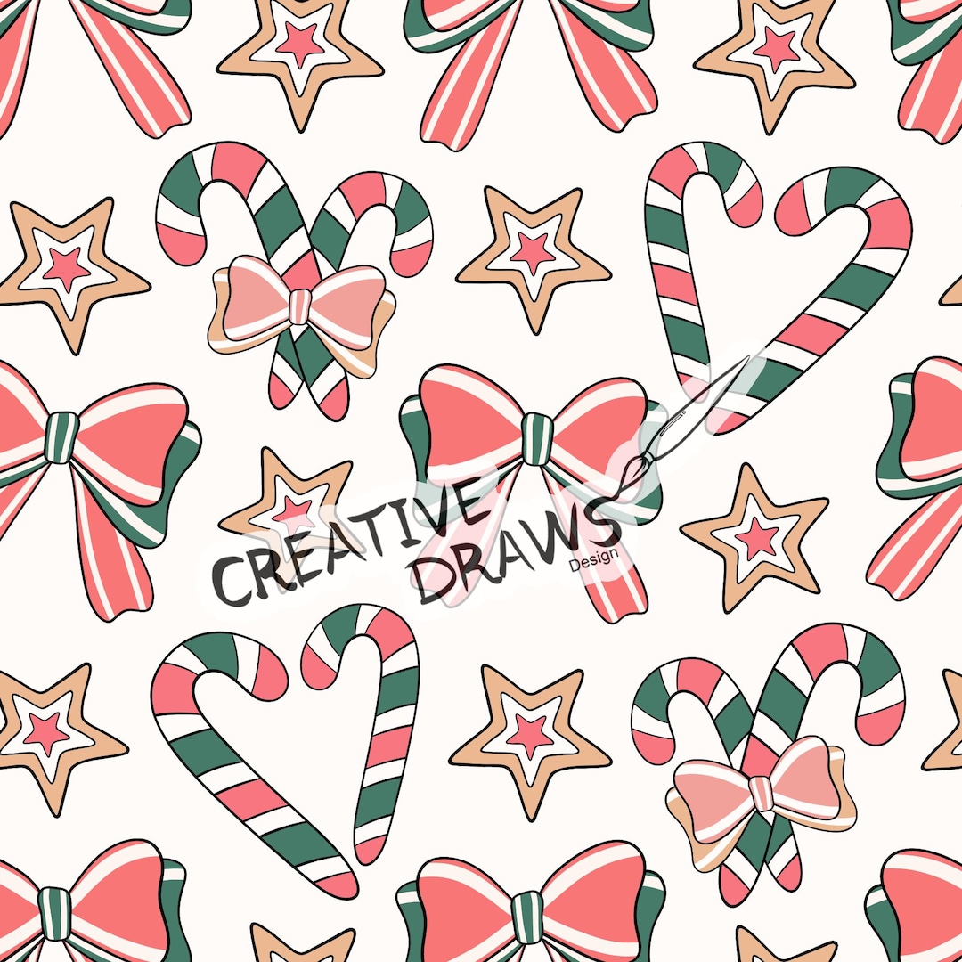 Candy Cane Bows Seamless Pattern, Christmas Seamless File Digital ...