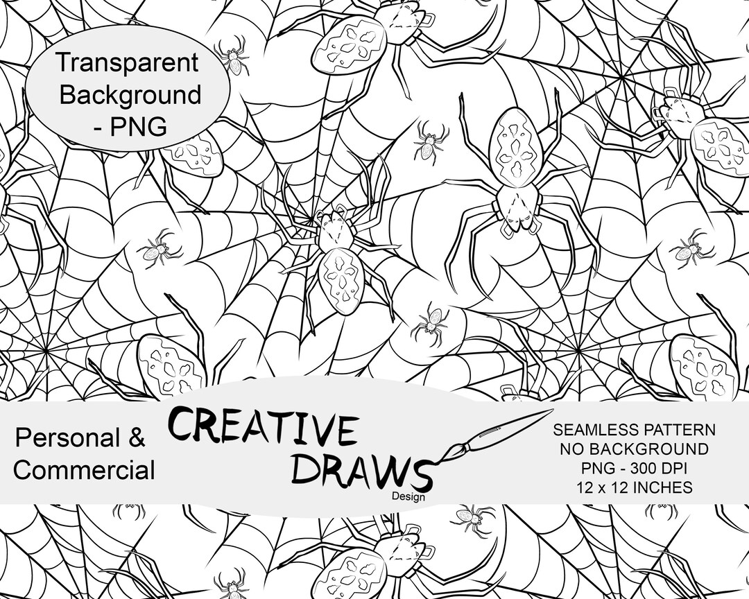 Spider Cobweb Seamless Pattern Line Art With Transparent Background ...