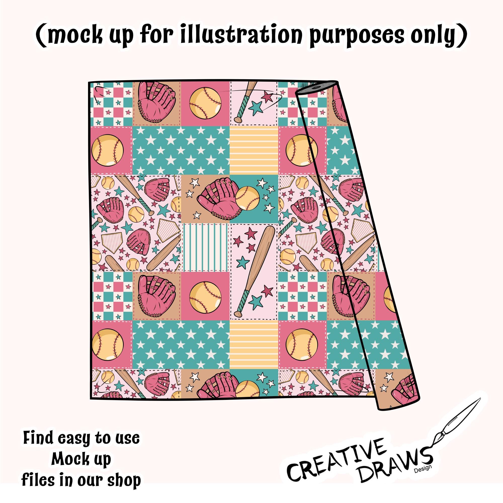 Softball Patchwork Seamless Pattern, Digital Repeat Pattern for ...