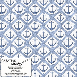 Nautical Rope and Anchor Seamless Pattern, Sailing Digital Repeat ...