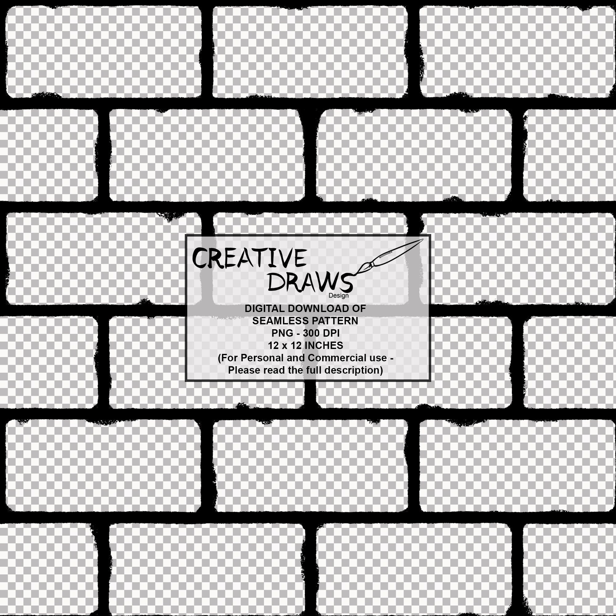 Brick Wall Seamless Pattern Line Art With Transparent Background ...