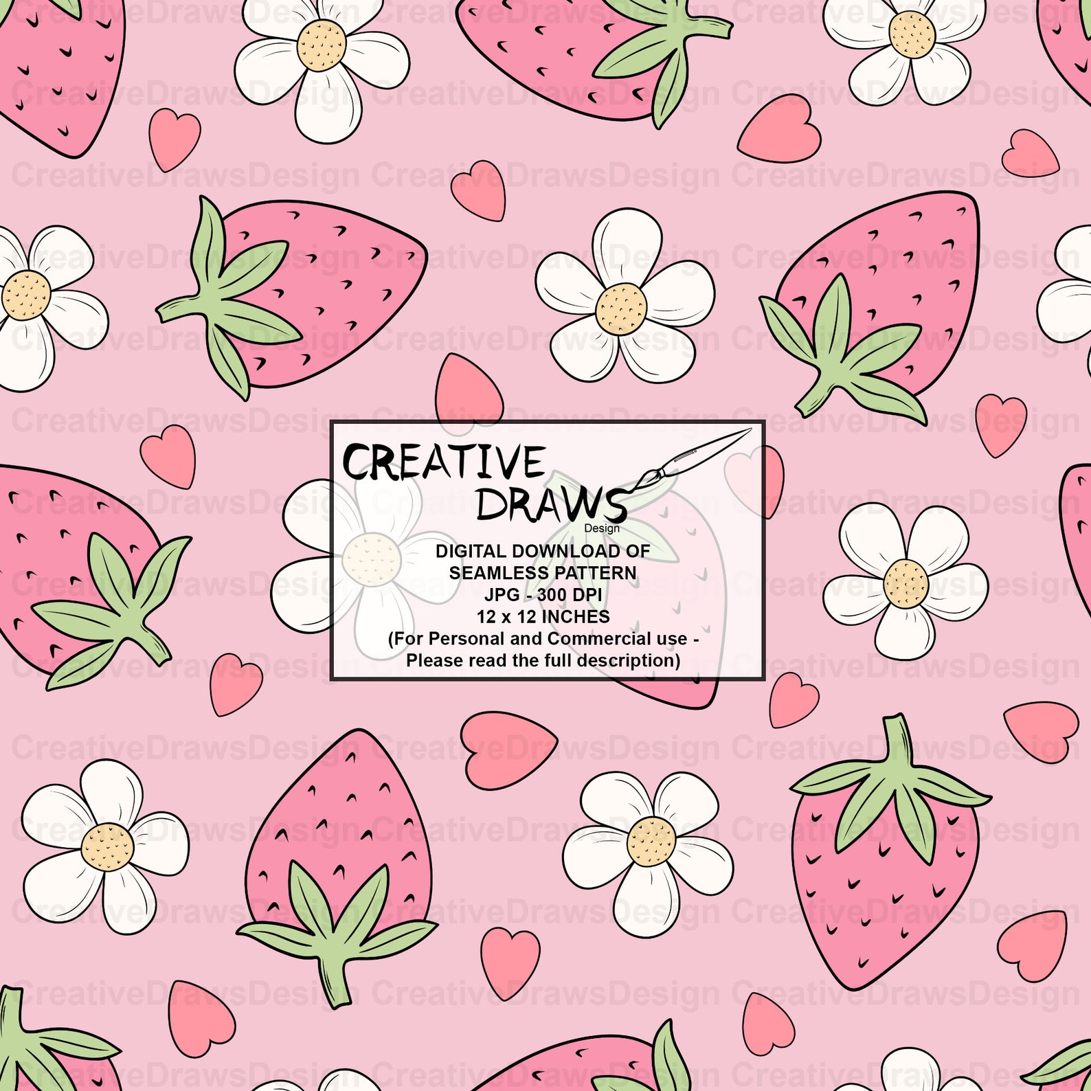Pink Strawberry Seamless Pattern, Repeat Digital Paper Pattern for ...