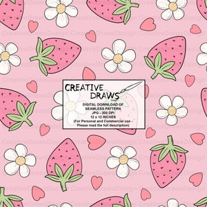 Pink Strawberry Seamless Pattern, Repeat Digital Paper Pattern for ...