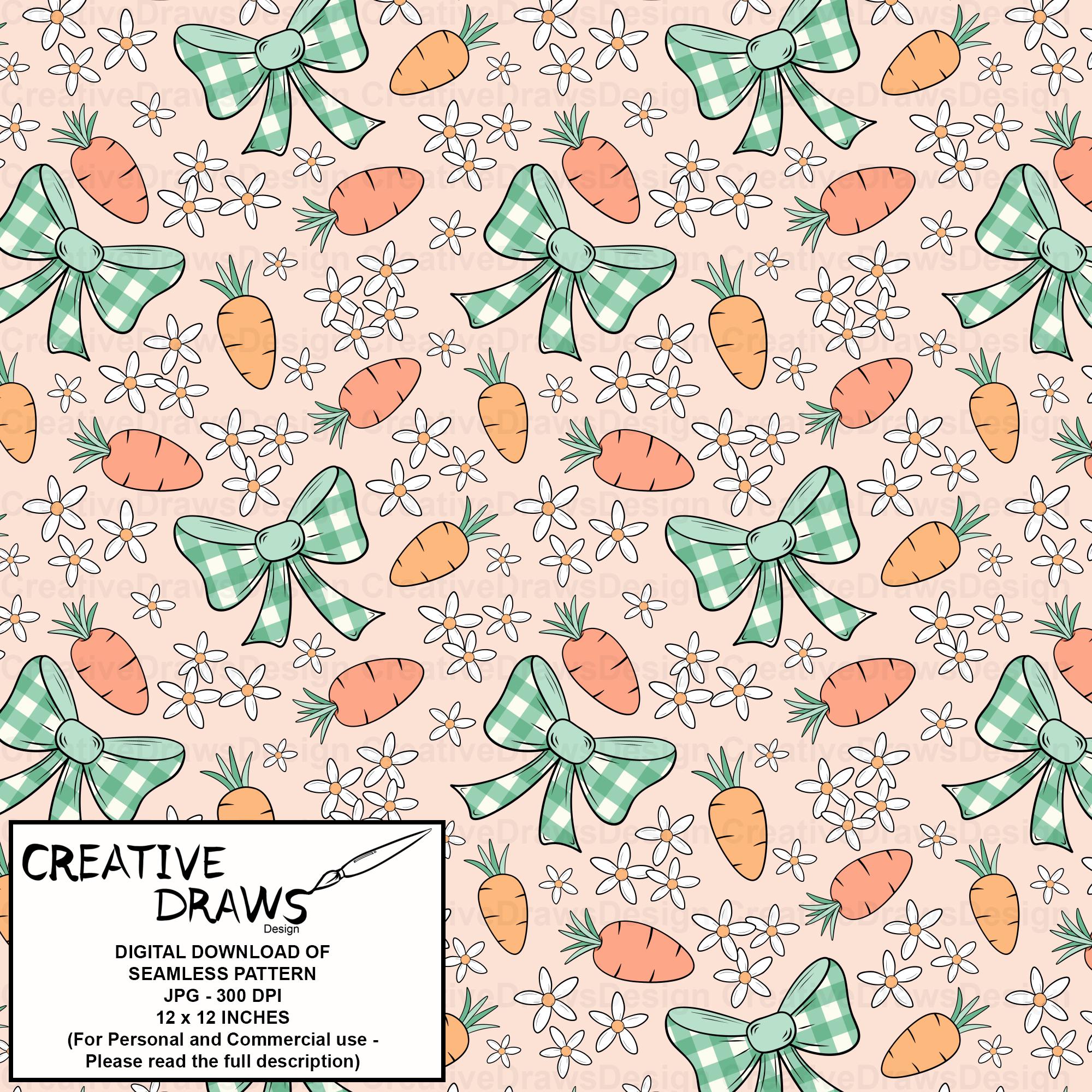 Carrot Bow Floral Seamless Pattern, Digital Repeat Pattern for Personal ...