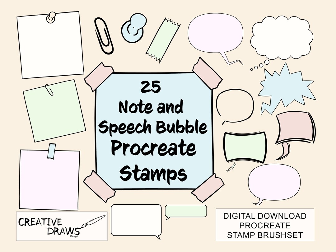 Speech Bubble and Sticky Note Procreate Stamps, Brush Pack Digital ...