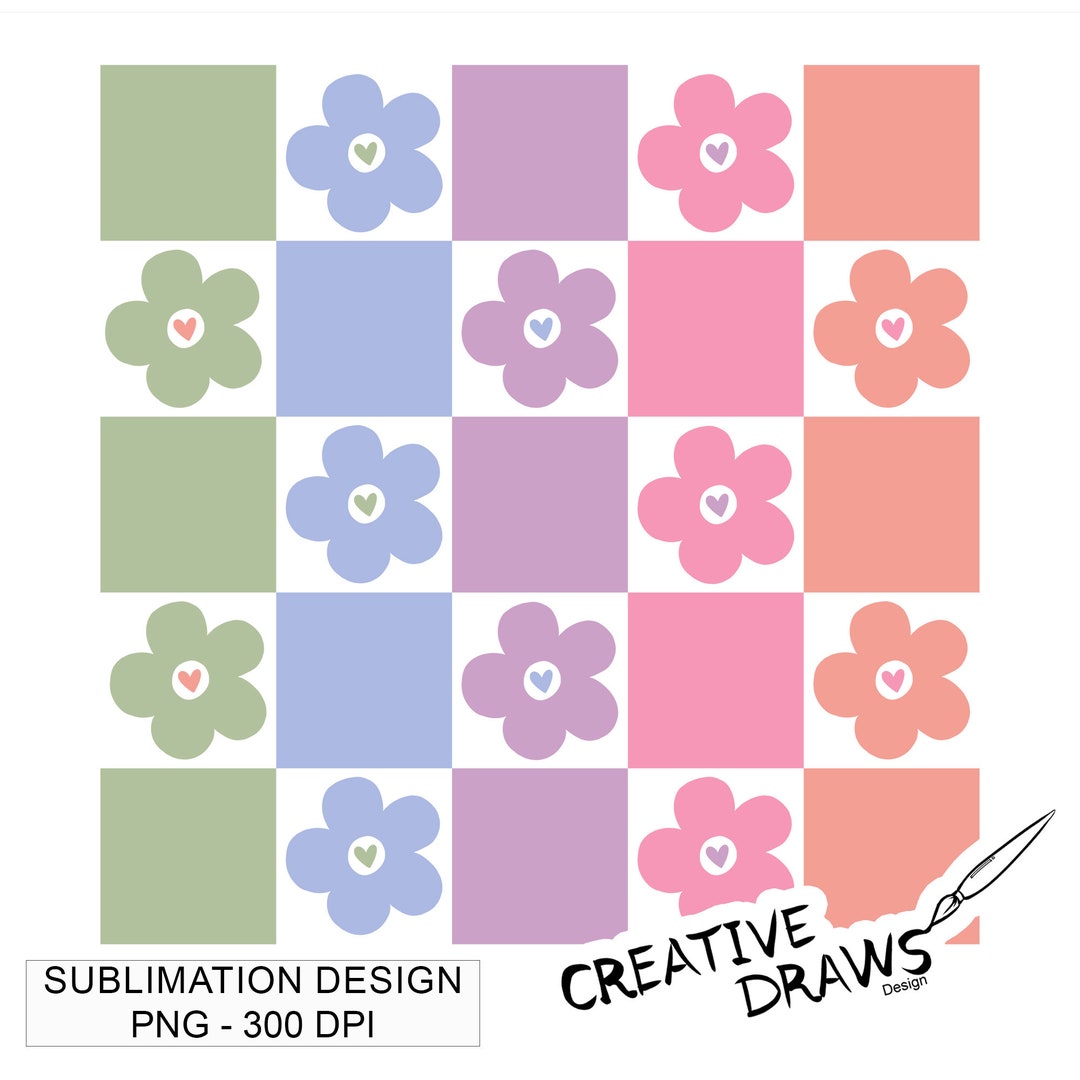 Retro Rainbow Floral Checker Sublimation PNG Digital File for Personal ...