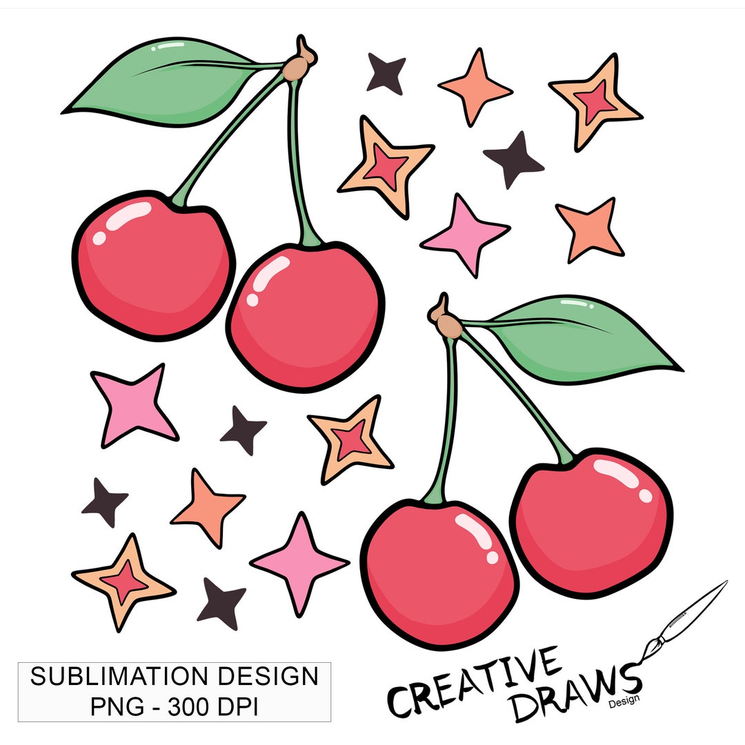 Retro Cherry and Stars Sublimation PNG Digital File for Personal and ...