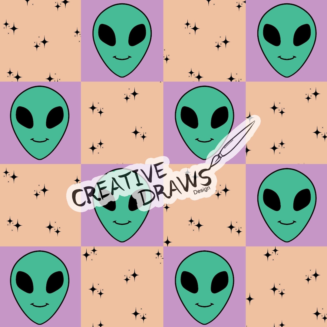 Alien Stars Checkered Seamless Pattern, Digital Repeat Pattern for ...