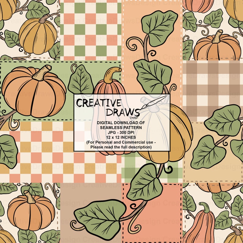 Fall Pumpkin Patchwork Seamless Pattern, Seamless File Digital Download ...