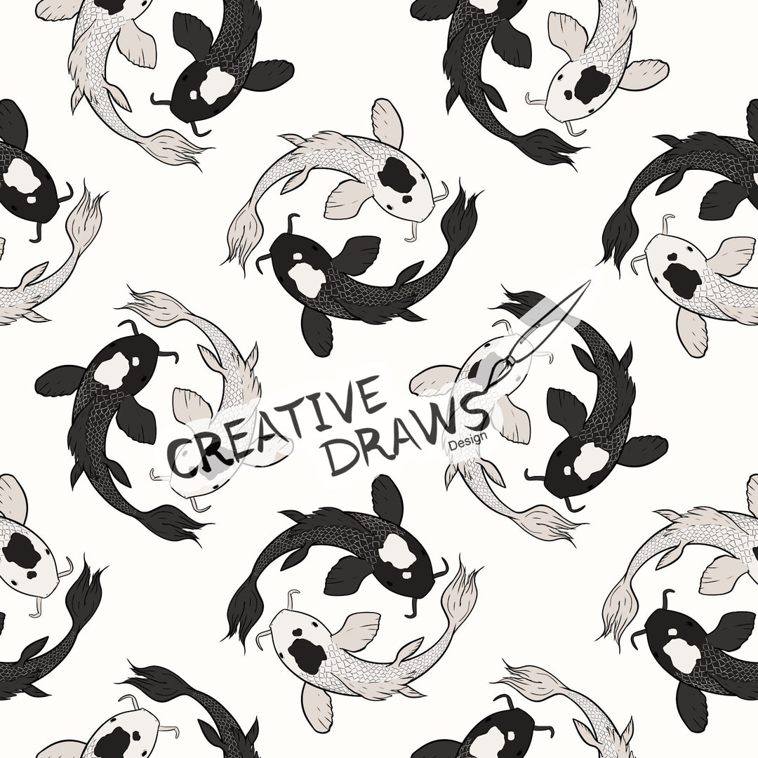 Yin Yang Koi Seamless Pattern, Repeat Digital Paper Pattern for ...